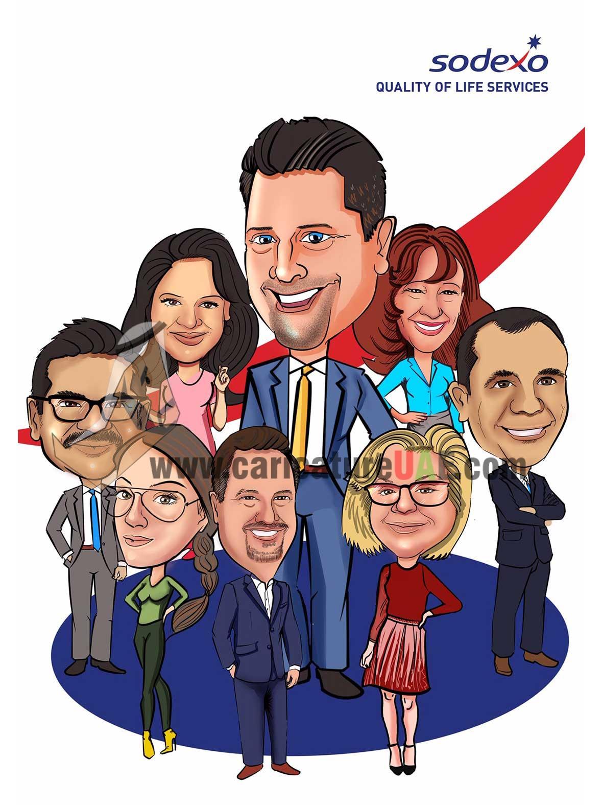 Team Caricature Online Dubai - Get Customised Group Caricature Gifts UAE