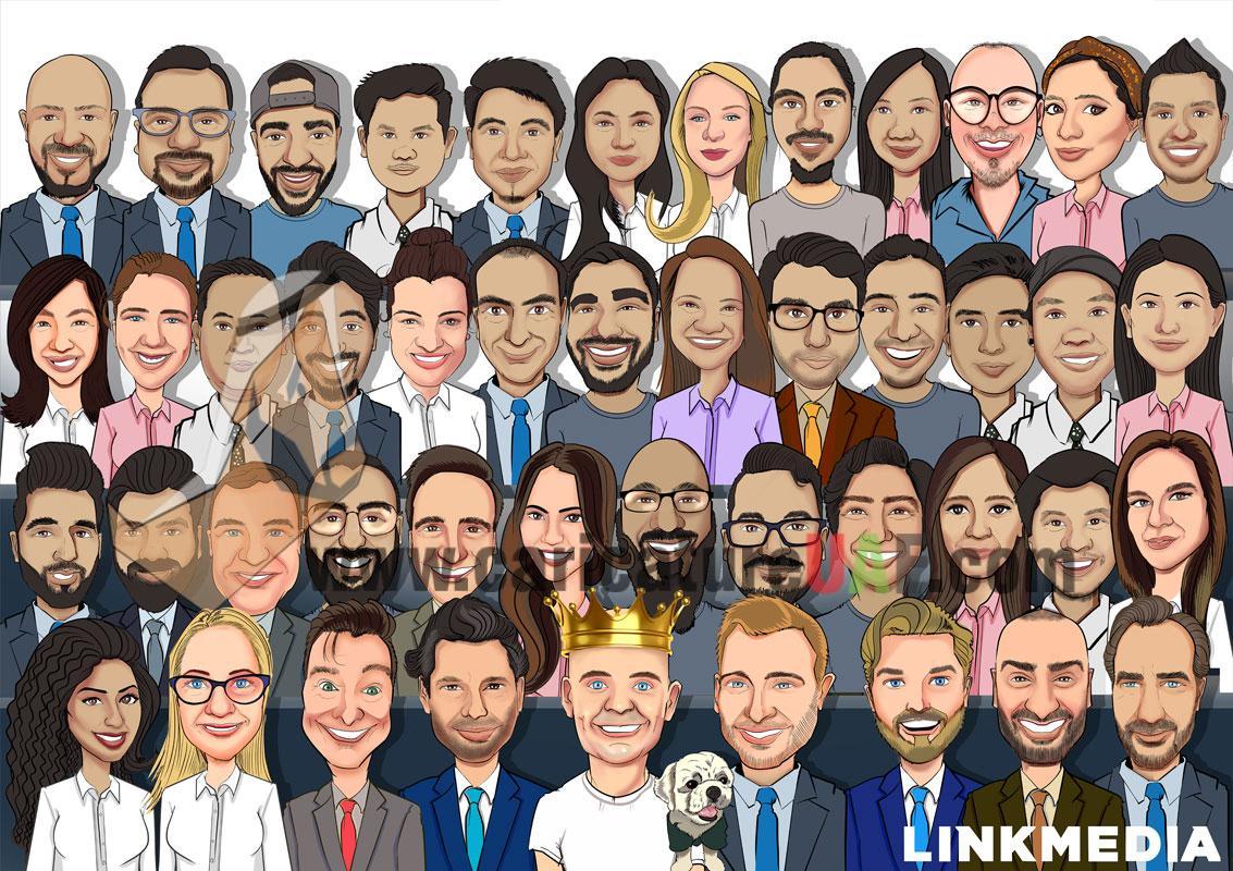 Team Caricature Online Dubai - Get Customised Group Caricature Gifts UAE